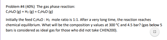 Problem #4 (40%) The gas phase reaction: C2H40 (g) + | Chegg.com