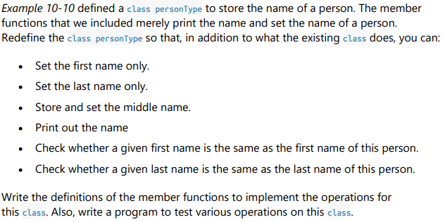 Solved Example 10-10 ﻿defined a class personType to store | Chegg.com