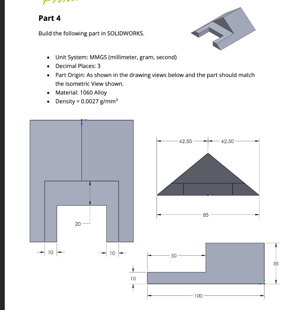 Solved Part 4 Build the following part in SOLIDWORKS. . Unit | Chegg.com