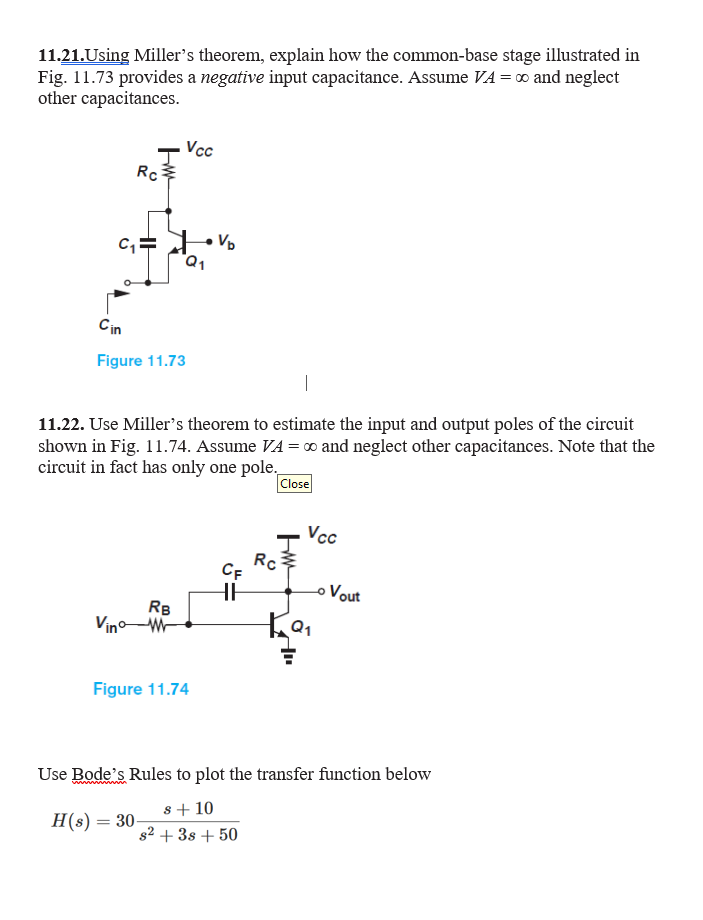 11.21.Using Miller's theorem, explain how the | Chegg.com
