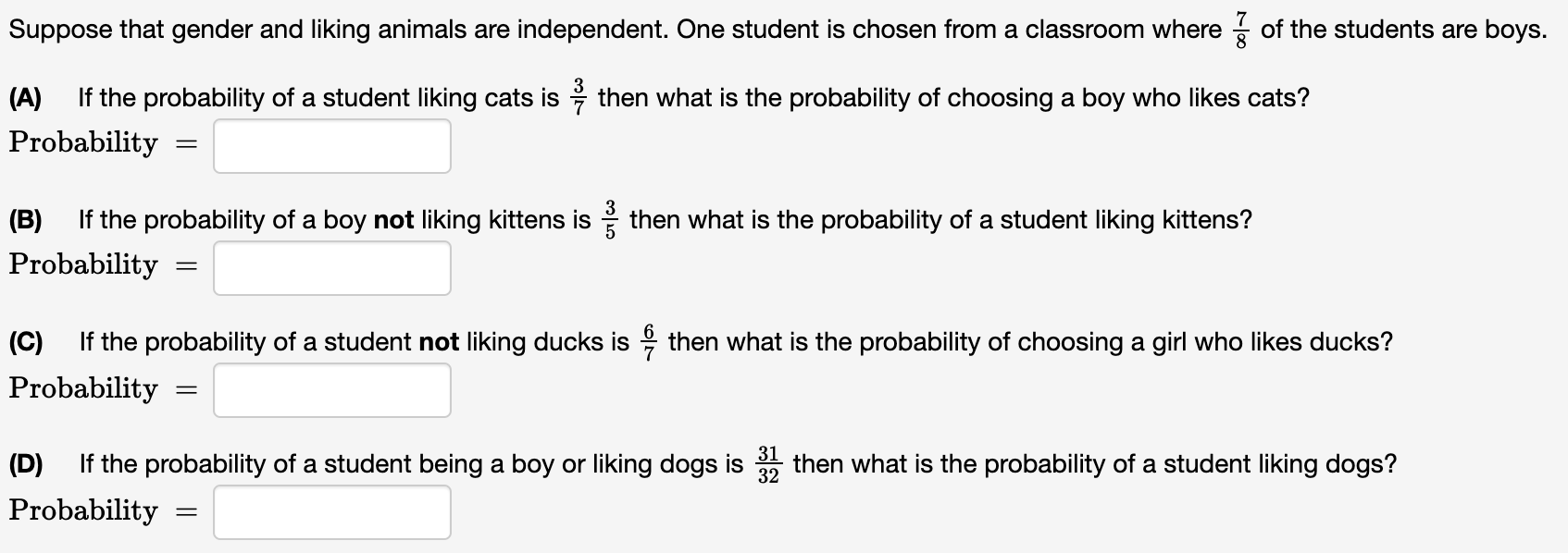 Solved Suppose that gender and liking animals are | Chegg.com