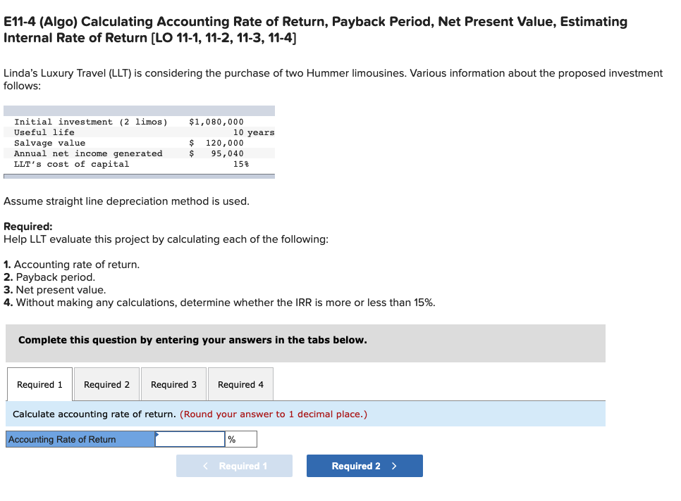 Solved E11-4 (Algo) Calculating Accounting Rate of Return, | Chegg.com