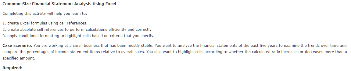 Solved Common-Size Financial Statement Analysis Using Excel | Chegg.com