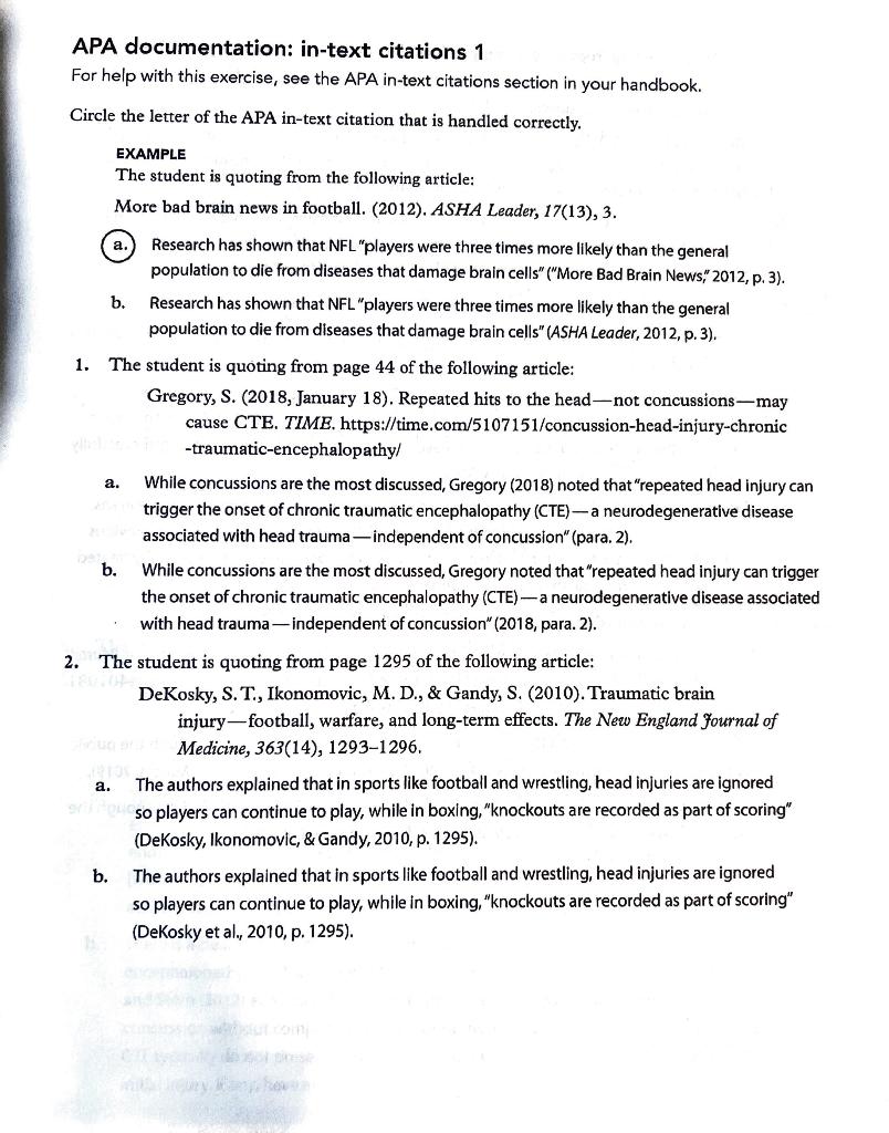 APA documentation: in-text citations 1 For help with | Chegg.com