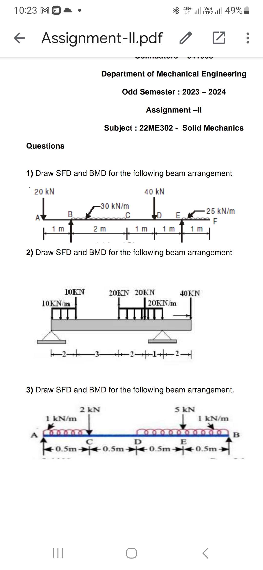 Solved Assignment -IISubject : 22ME302 - ﻿Solid | Chegg.com