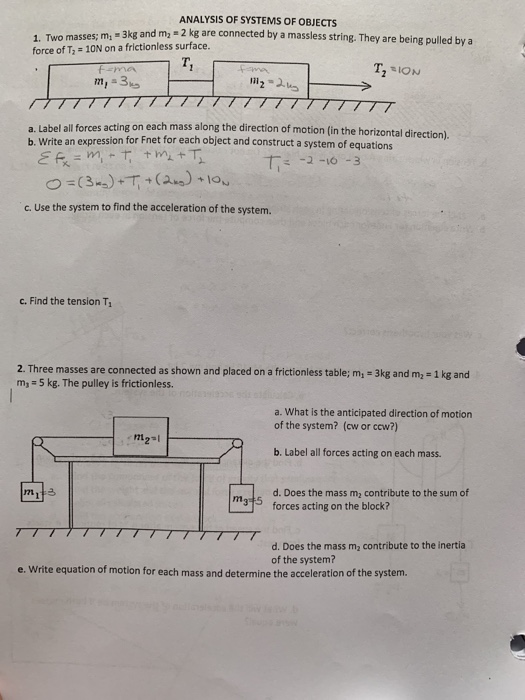 Solved Analysis Of Systems Of Objects 1 Two Masses M 3kg