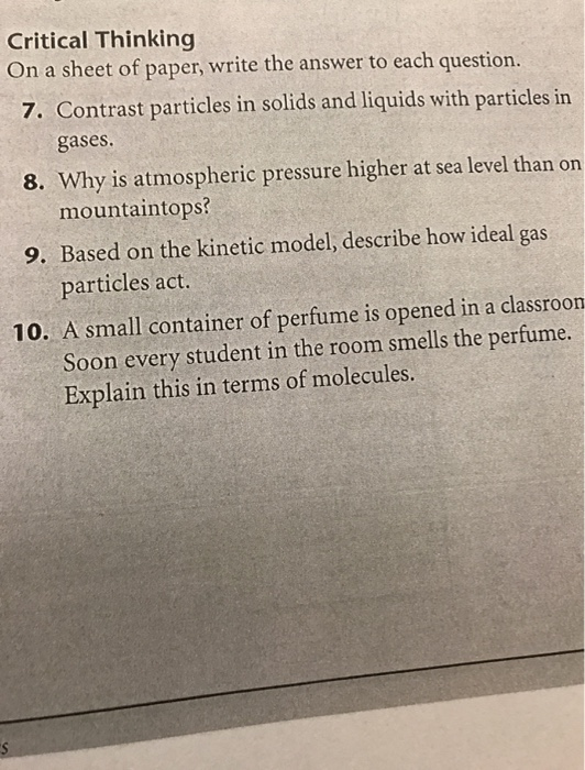 Solved Critical Thinking On a sheet of paper, write the | Chegg.com