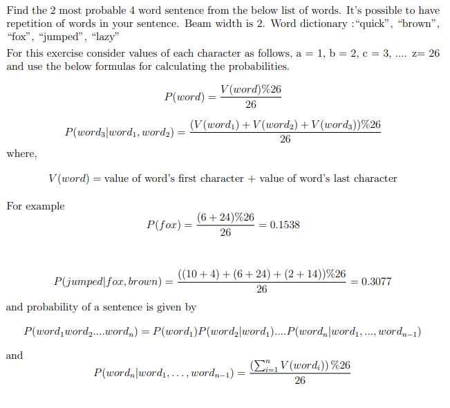 Find the 2 most probable 4 word sentence from the | Chegg.com