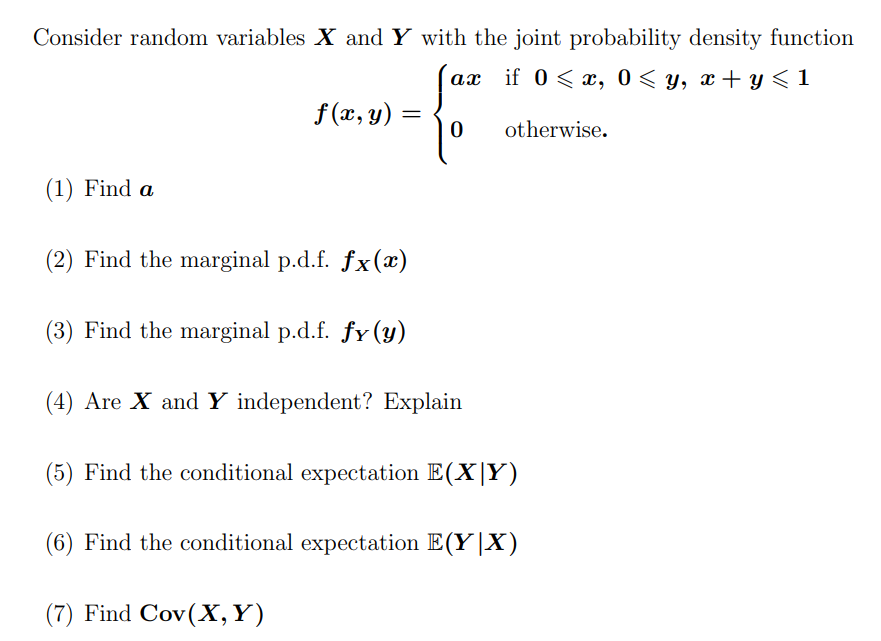 Solved Consider random variables X and Y with the joint | Chegg.com