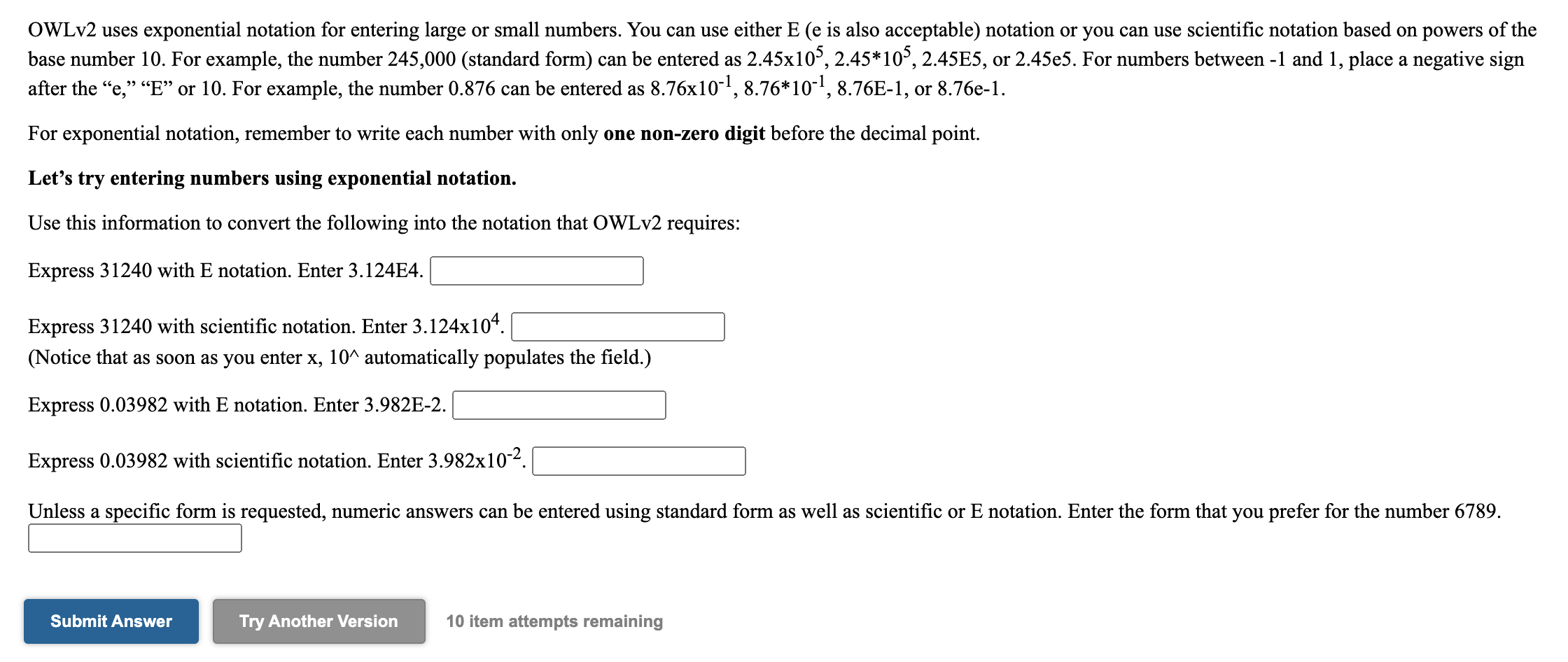 Solved OWLv2 uses exponential notation for entering large or | Chegg.com