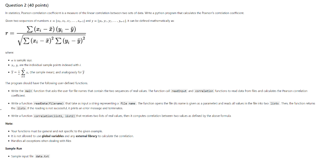 Solved Question 2 (40 points) In statistics, Pearson | Chegg.com