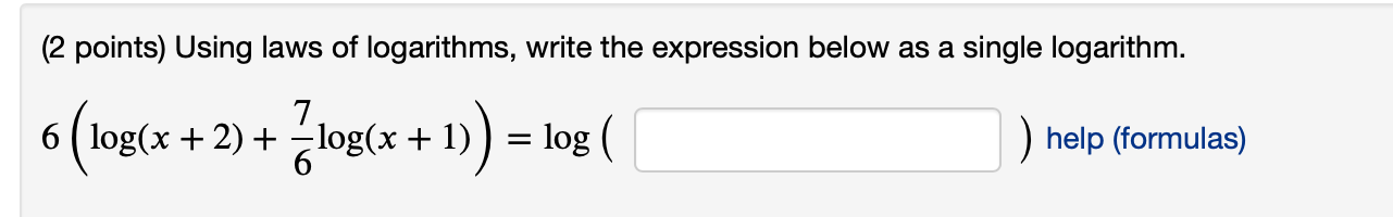 Solved (2 points) Using laws of logarithms, write the | Chegg.com