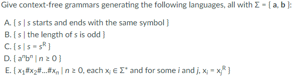 Solved Give context-free grammars generating the following | Chegg.com
