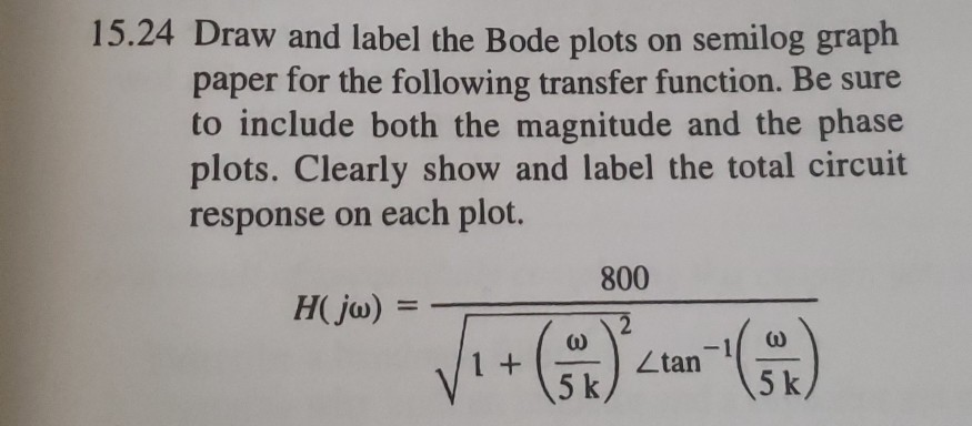 Solved 15.24 Draw and label the Bode plots on semilog graph | Chegg.com