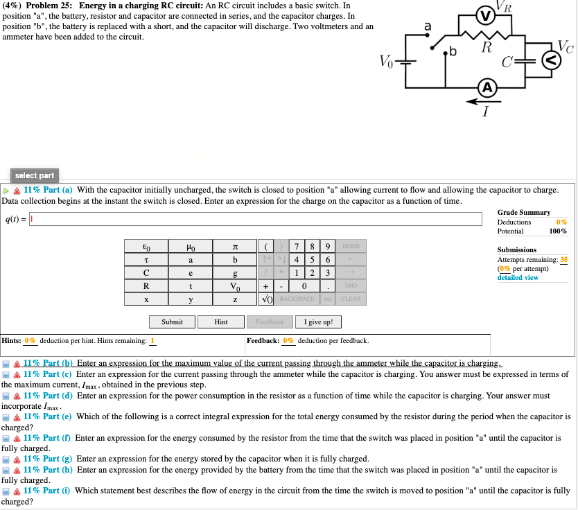Solved (4%) Problem 25: Energy in a charging RC circuit: An | Chegg.com