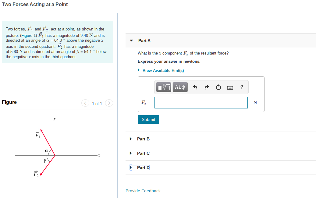 Solved Two Forces Acting at a Point Two forces, F1 and F2, | Chegg.com