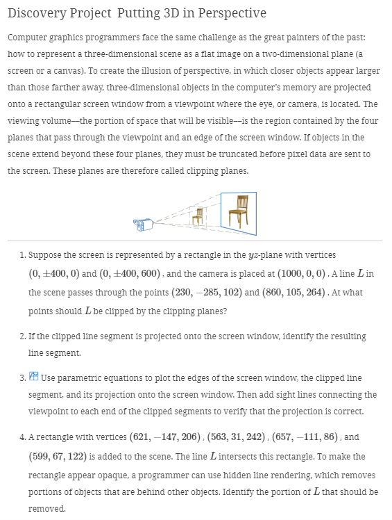 Solved Discovery Project Putting 3D in Perspective Computer | Chegg.com