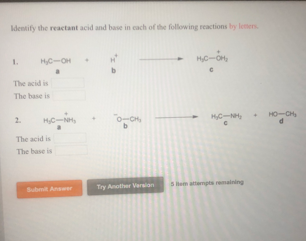 Solved ldentify the reactant acid and base in each of the | Chegg.com