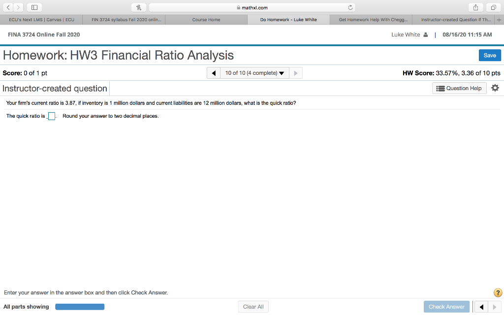 Solved R mathxl.com ECU's Next LMS Canvas ECU FIN 3724 | Chegg.com