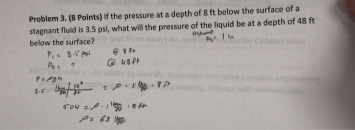 Solved Problem 3. (8 Points) If the pressure at a depth of 8 | Chegg.com