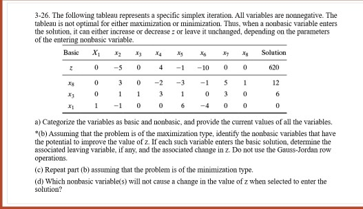 Solved 3-26. The following tableau represents a specific | Chegg.com