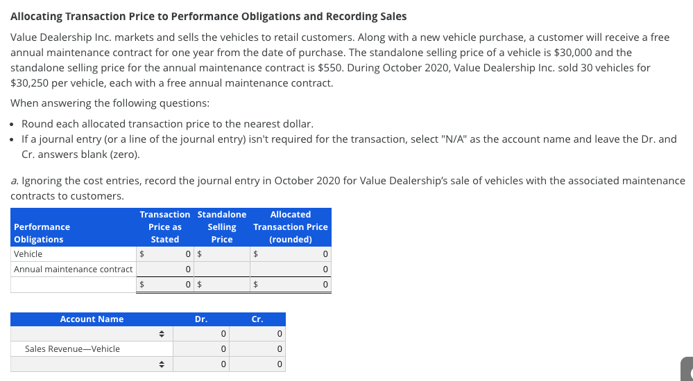 Solved Allocating Transaction Price to Performance | Chegg.com