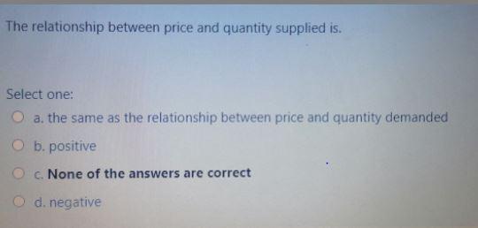 Solved The relationship between price and quantity supplied | Chegg.com