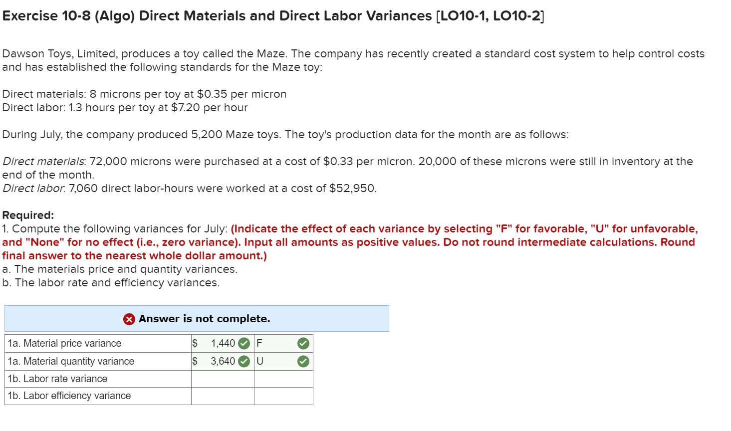 Solved Exercise 10-8 (Algo) Direct Materials and Direct | Chegg.com