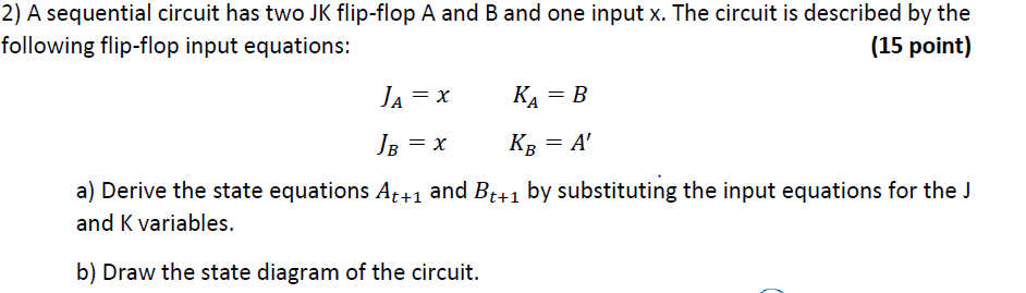 Solved A sequential circuit has two JK flip-flop A and B and | Chegg.com