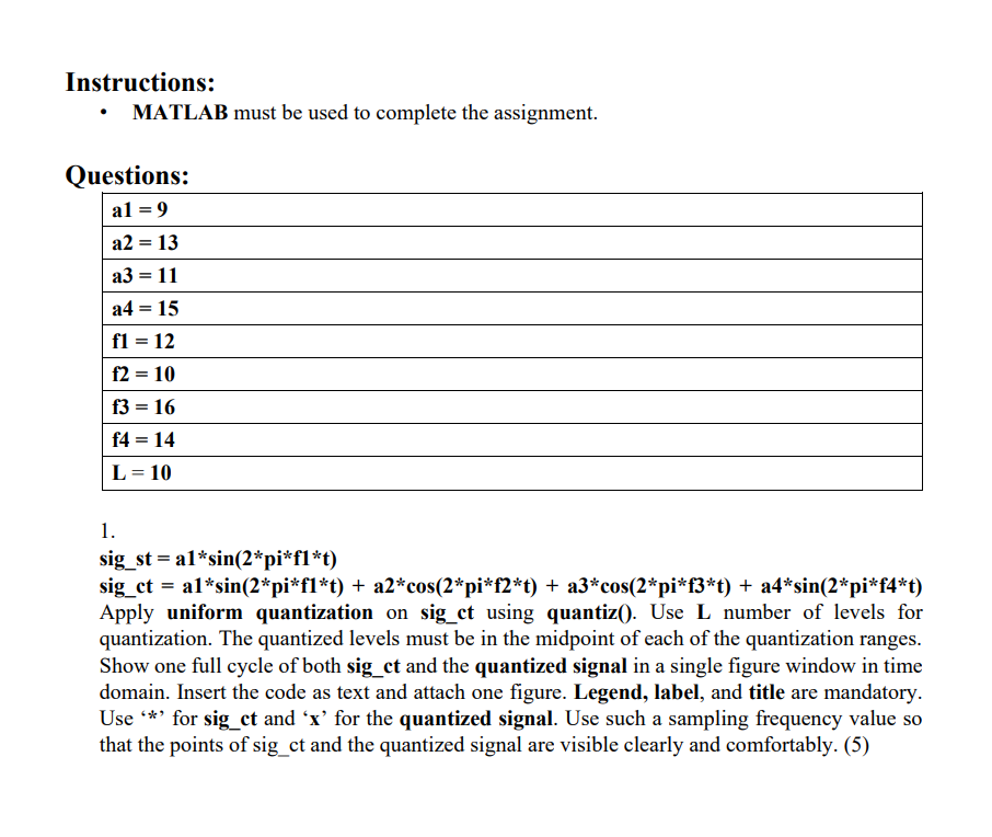 Instructions: MATLAB must be used to complete the | Chegg.com