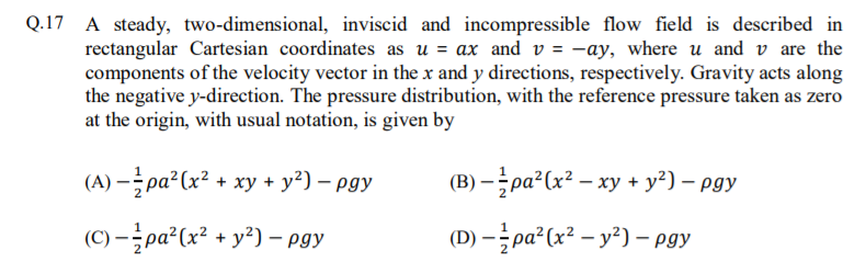 Solved Q.17 A steady, two-dimensional, inviscid and | Chegg.com