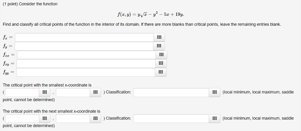 Solved 1 point) Consider the function Find and classify all | Chegg.com