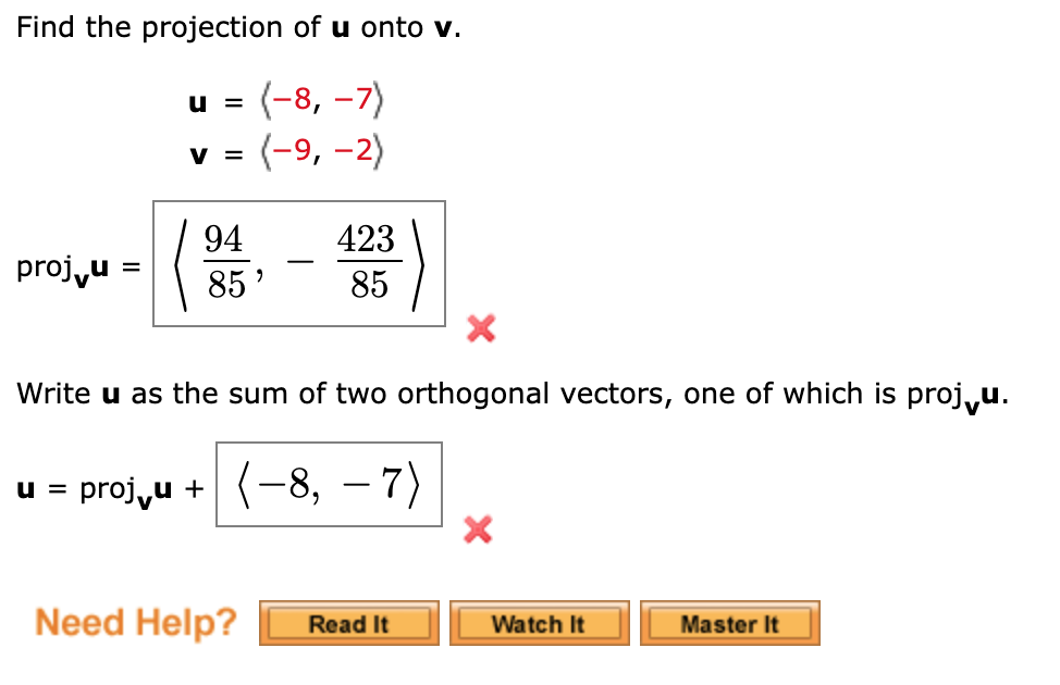Solved Find The Projection Of U Onto V
