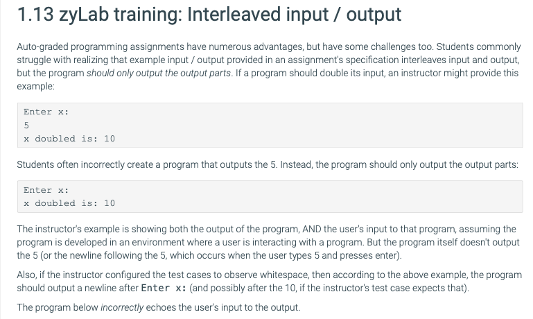 Solved 1.13 zyLab training: Interleaved input / output | Chegg.com