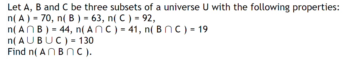 Solved Let A,B ﻿and C ﻿be three subsets of a universe U | Chegg.com
