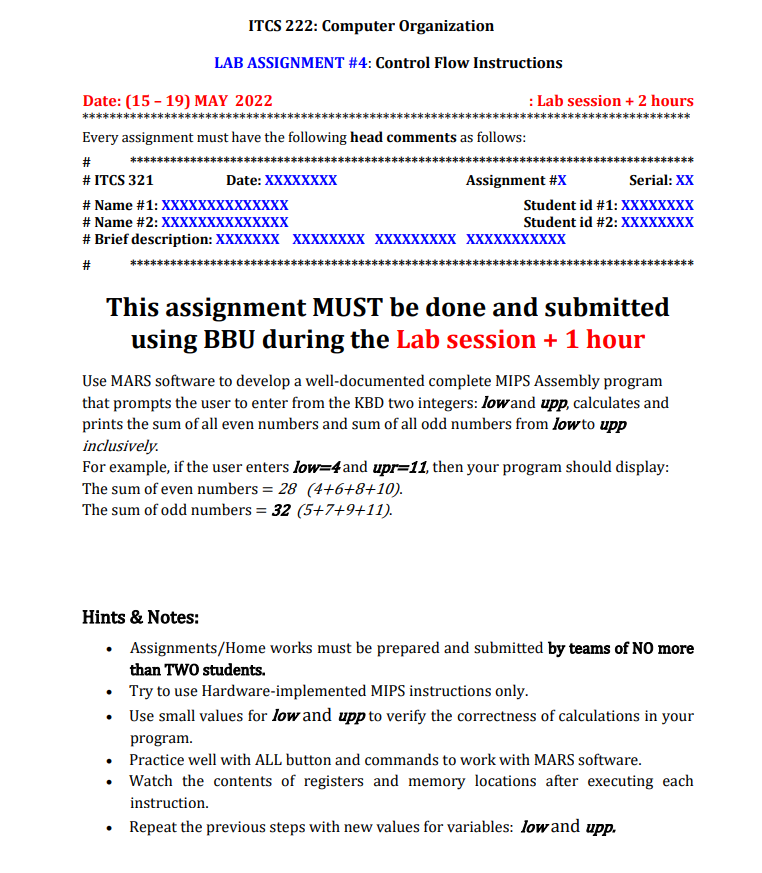 Solved ITCS 222: Computer Organization LAB ASSIGNMENT #4: | Chegg.com