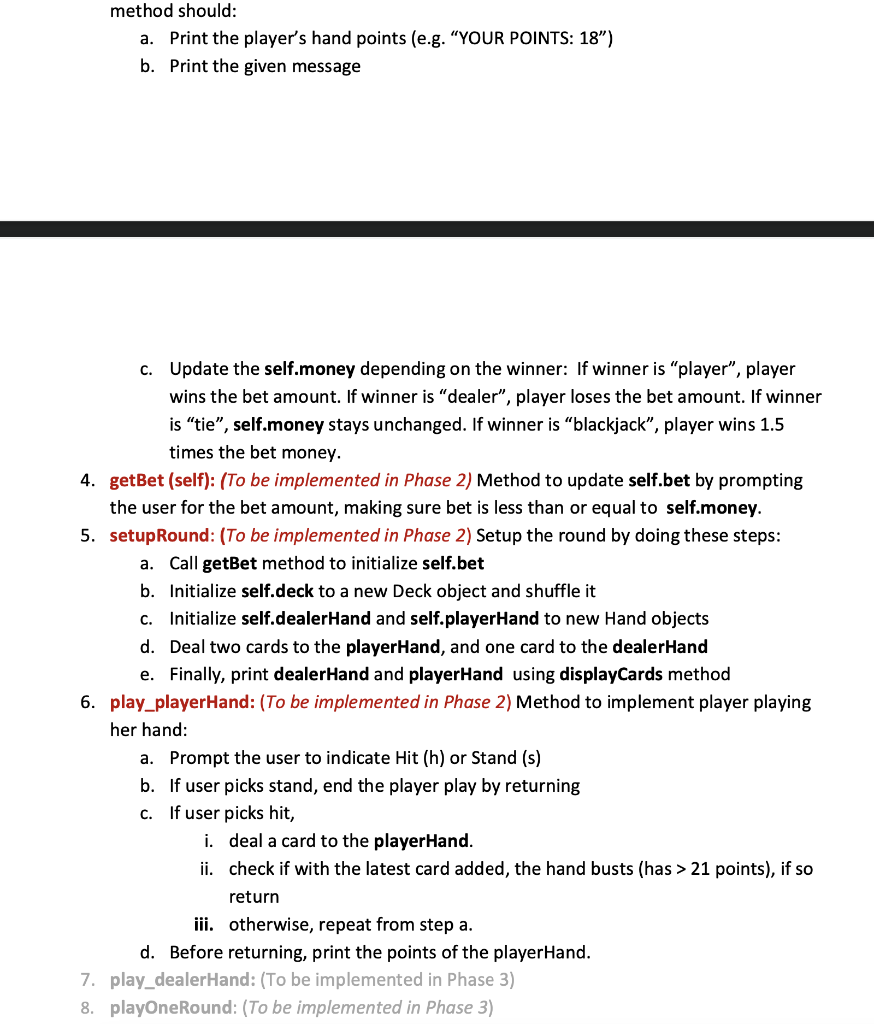Solved BlackJack game in python in 3 phases. Phase 1 is | Chegg.com