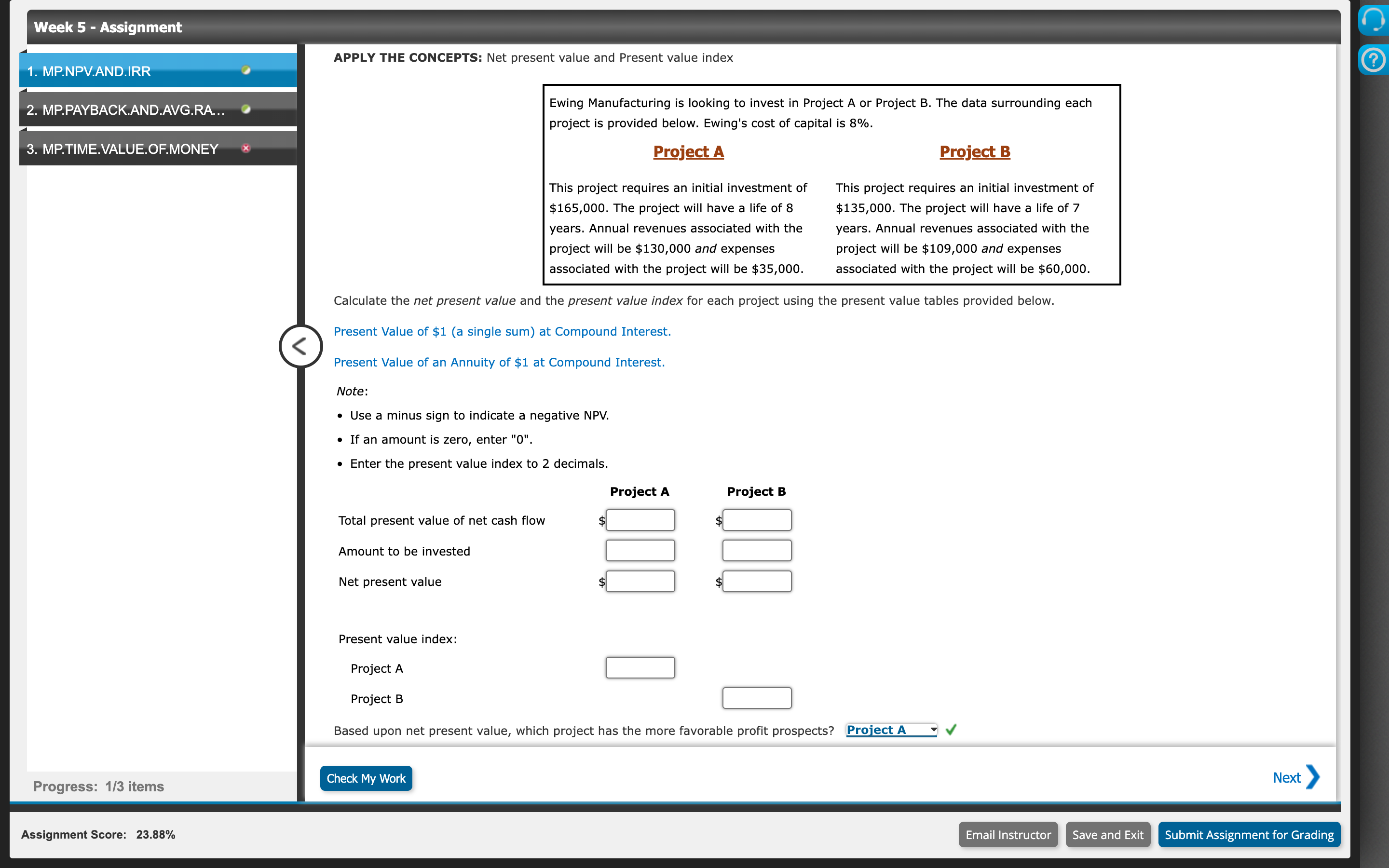 Solved Based upon net present value, which project has the | Chegg.com
