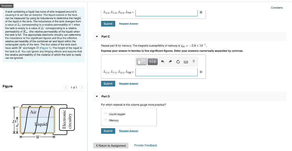 Solved Constants Part B A tank containing a liquid has turns | Chegg.com