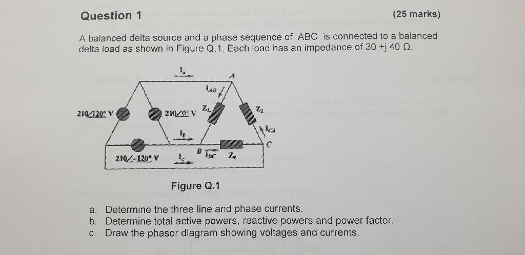 Solved Question 1 (25 marks) A balanced delta source and a | Chegg.com