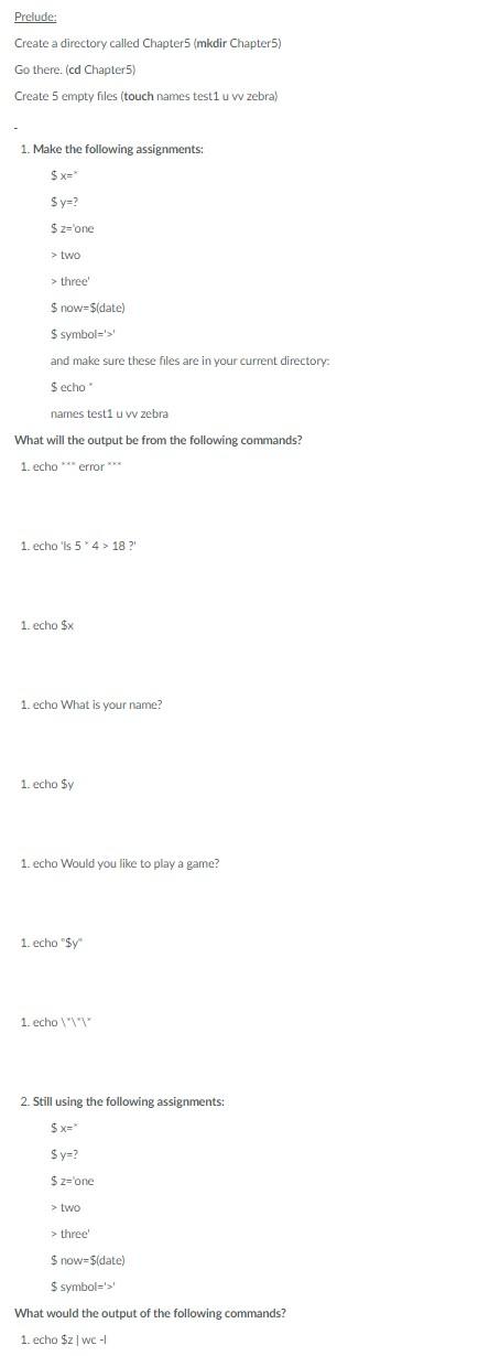 Solved Prelude: Create a directory called Chapter 5 (mkdir | Chegg.com