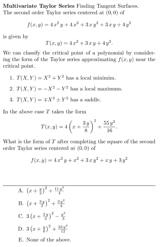 Solved Multivariate Taylor Series Finding Tangent Surfaces. | Chegg.com