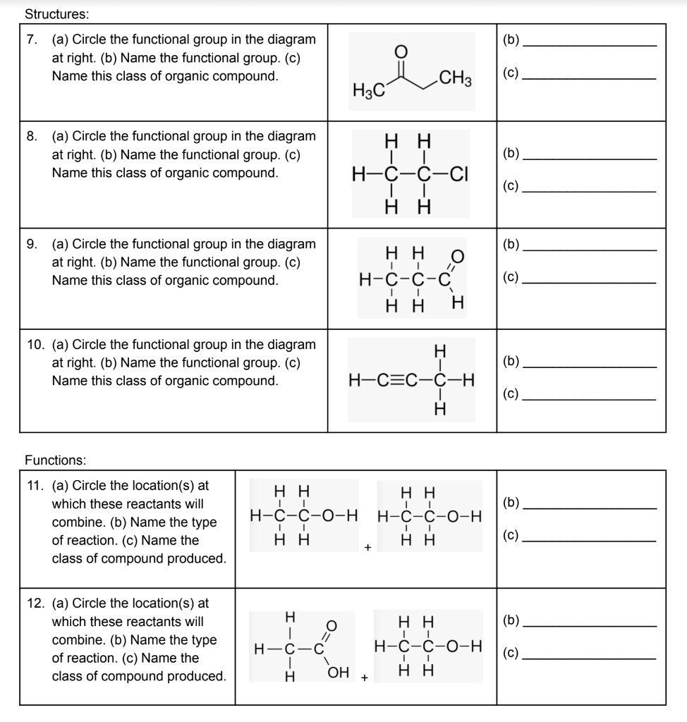 Solved Structures: 7. (b). (a) Circle the functional group | Chegg.com