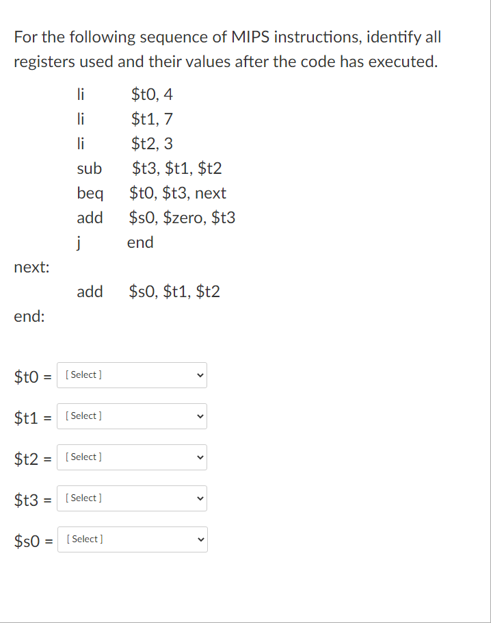 Solved For the following sequence of MIPS instructions, | Chegg.com
