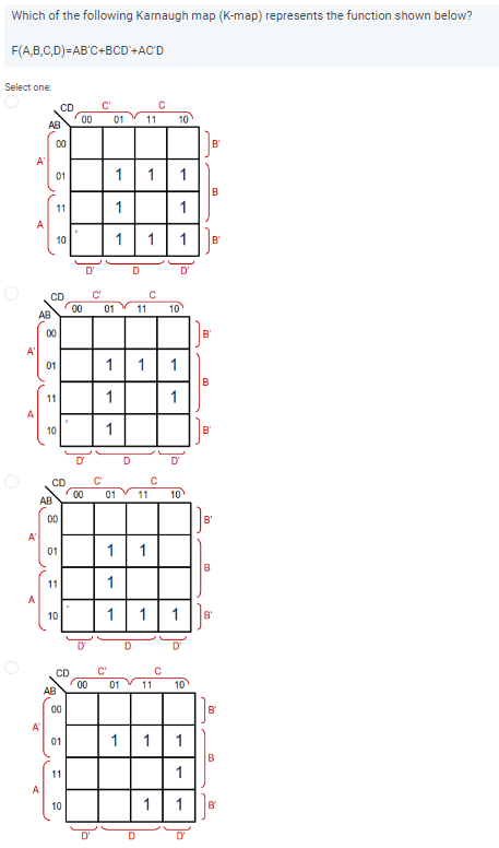 Solved Which of the following Karnaugh map (K-map) | Chegg.com