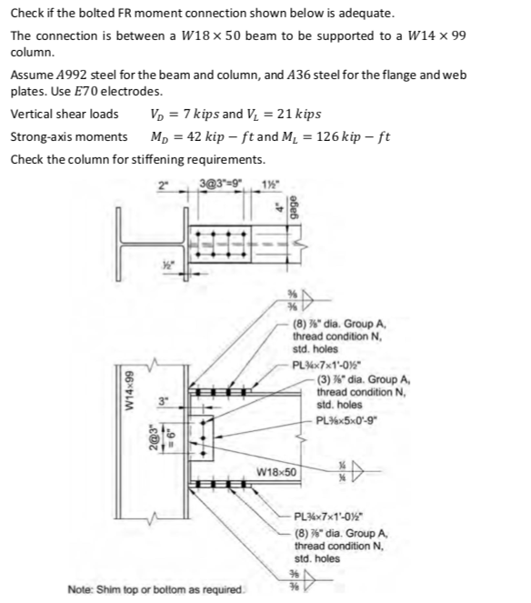 Check if the bolted FR moment connection shown below | Chegg.com