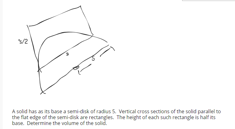 Solved 's/2 A solid has as its base a semi-disk of radius 5. | Chegg.com