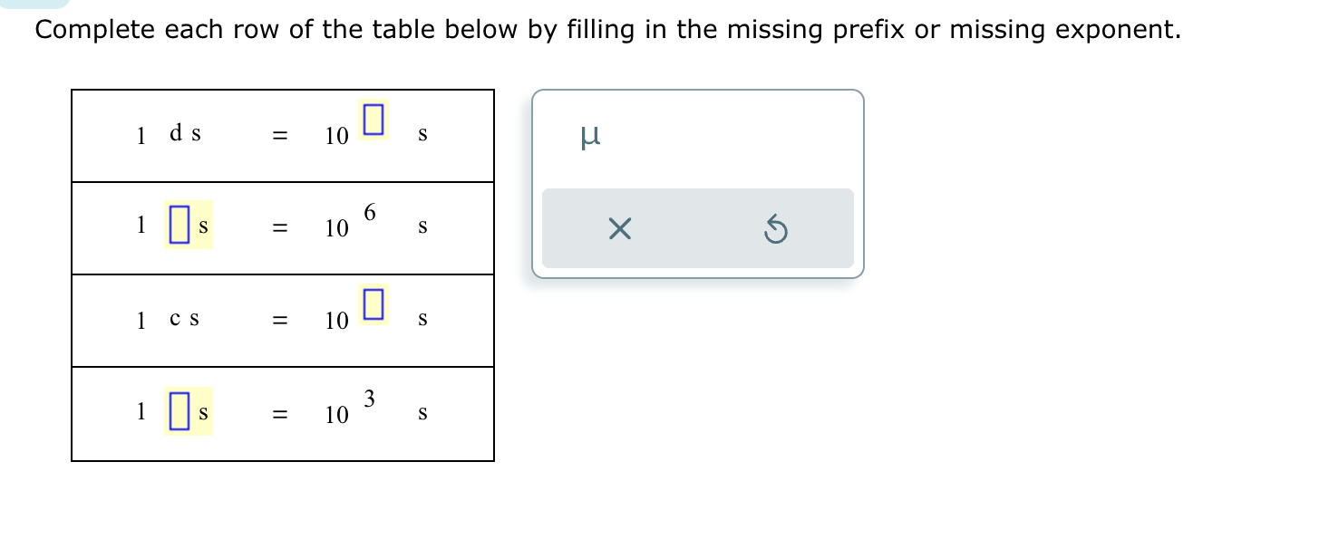 Solved Complete each row of the table below by filling in | Chegg.com