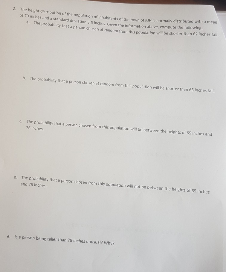 Solved 2. The height distribution of the population of | Chegg.com