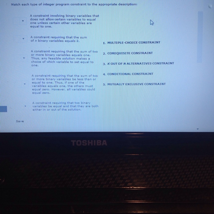 Solved Match Each Type Of Integer Program Constraint To The